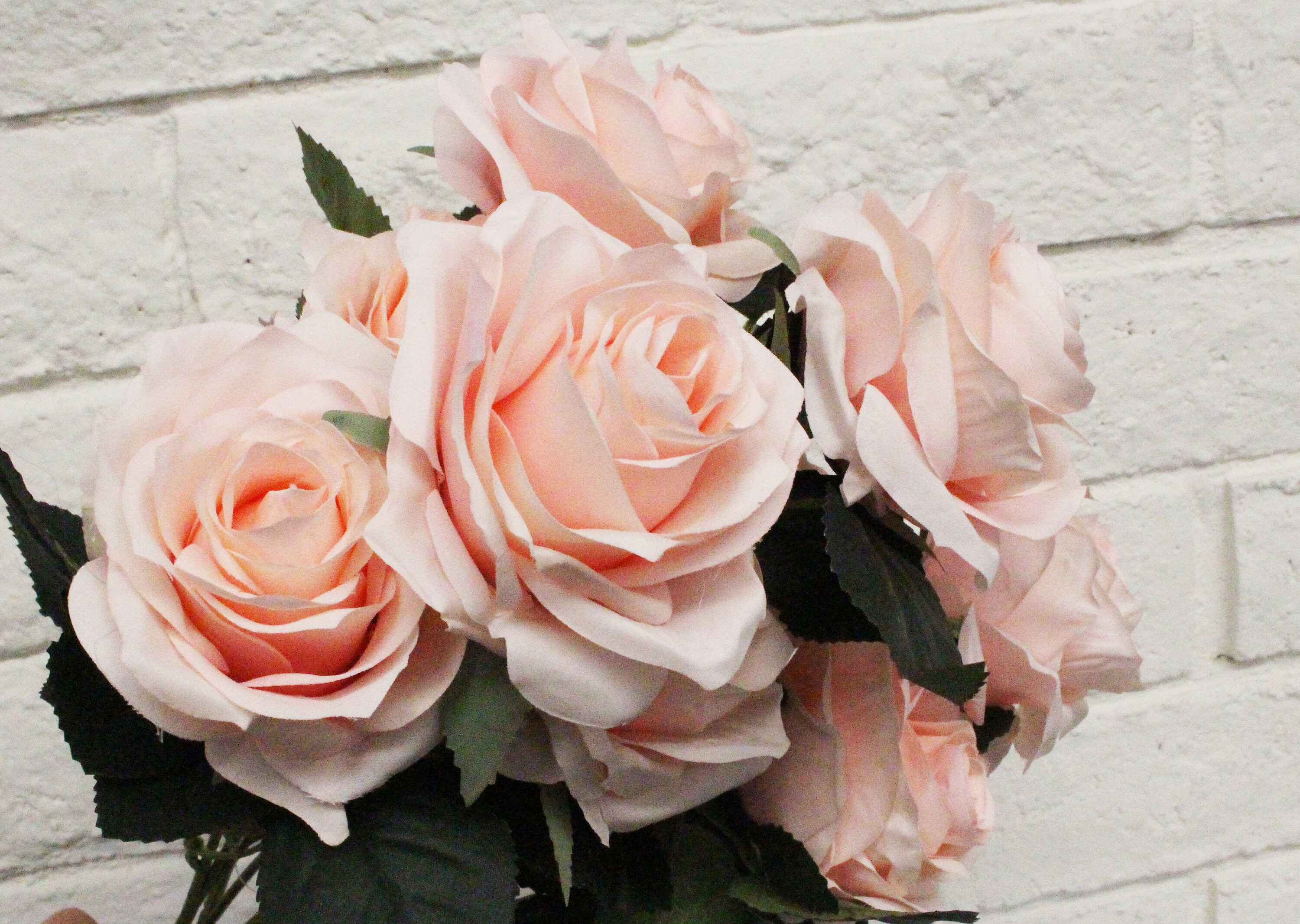 Blush Pink Rose 9 Head Bouquet Artificial Silk Flower Bush for - Etsy