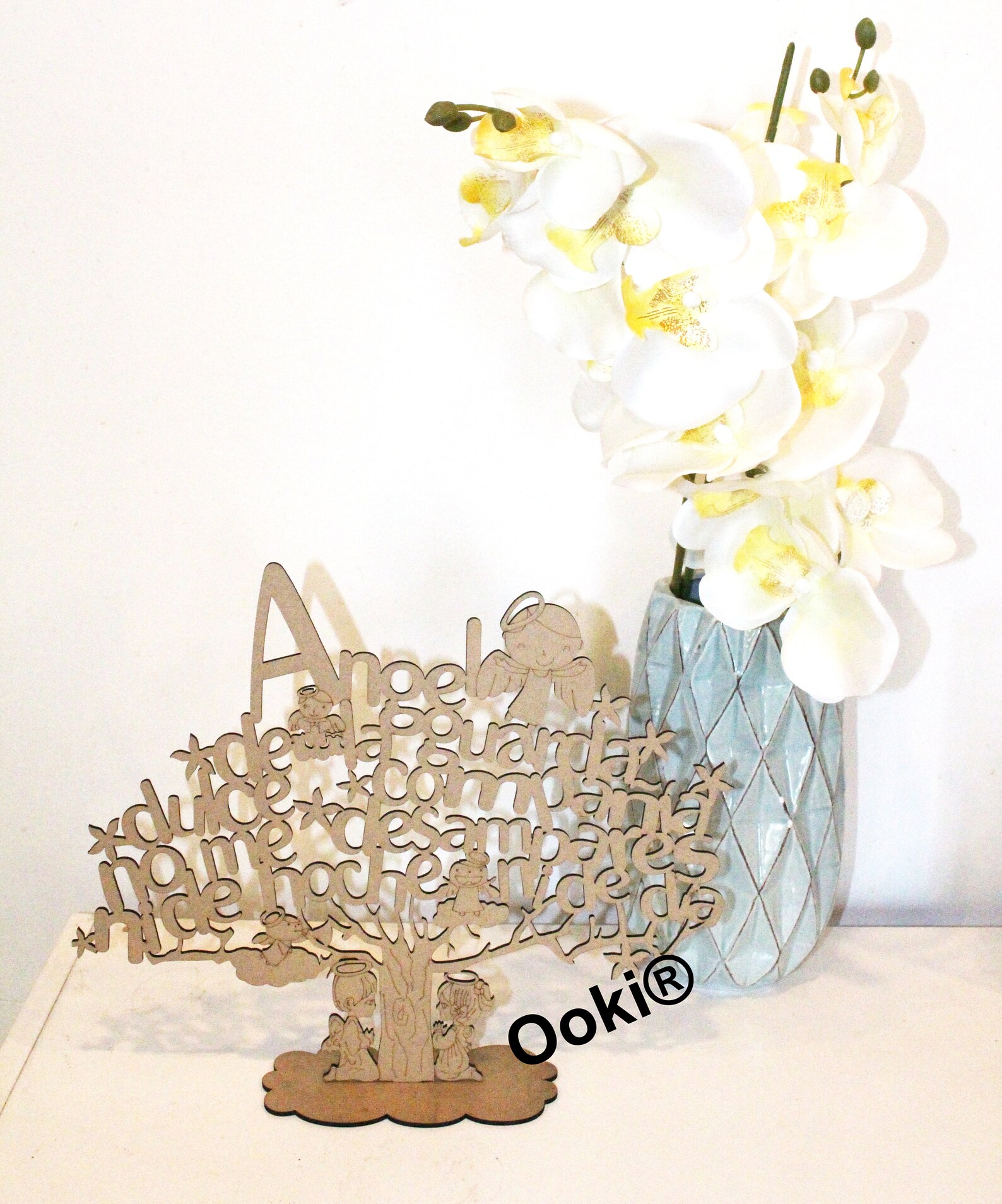 Guardian Angel Tree Wood Stand Laser Cutout Baptism Centerpiece 1st ...