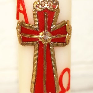 Red Gold Cross Confirmation Unique Paschal Gold-tone Candle Alpha Omega ...