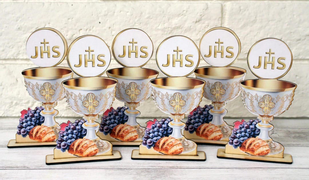6pc JHS IHS Cup Wood Stand Laser Cutout Baptism Centerpiece 1st ...