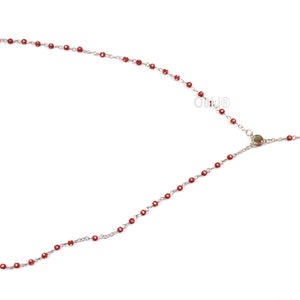 12pcs Rosary in Glass Beads Red Beaded Rosary Silver CATHOLIC Crucifix ...