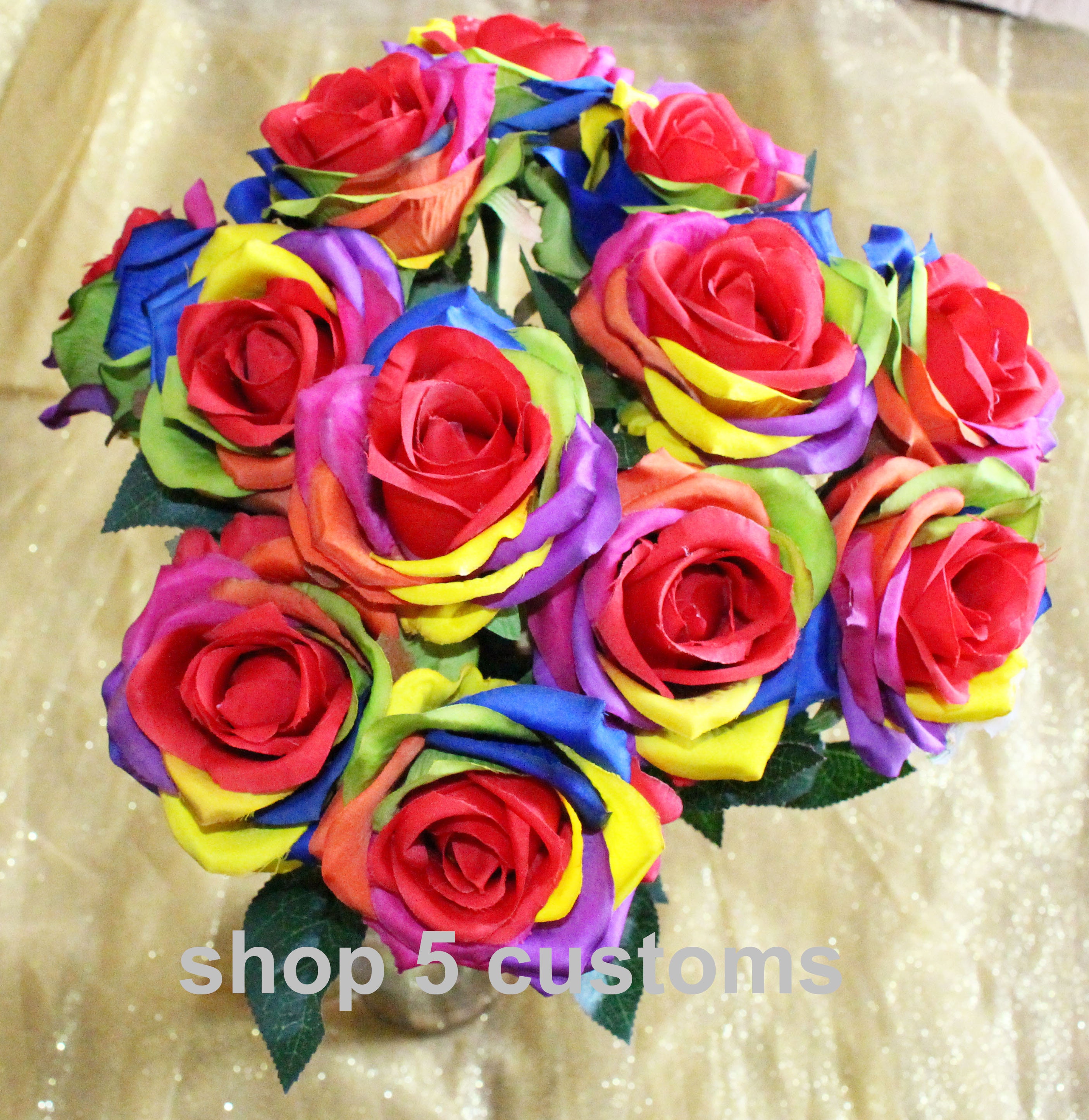 18 Stem Artificial Silk Rainbow Rose Flower Bush Bouquet for | Etsy