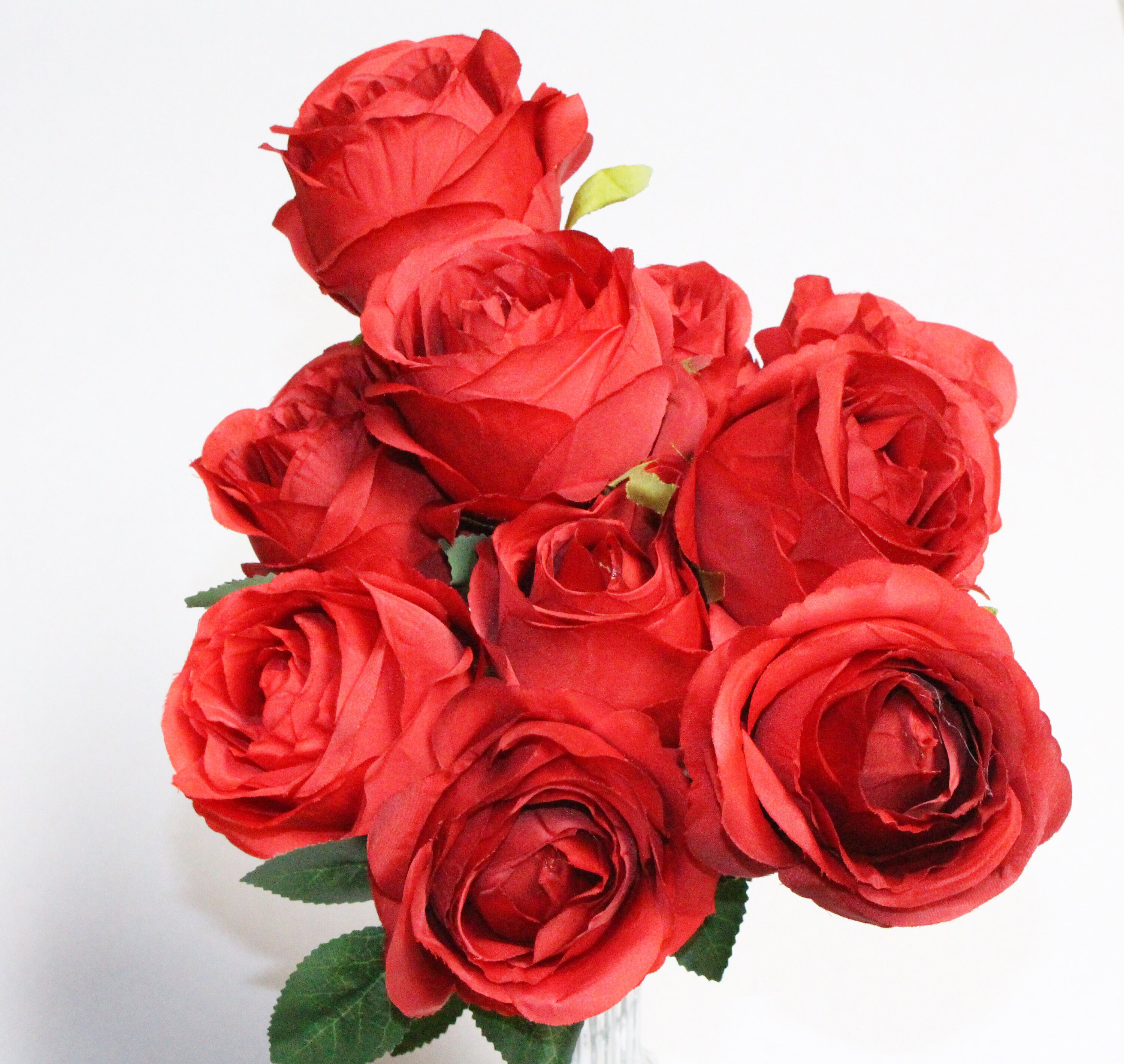 Ruby Red Color 10 Head Bulb Style Silk Rose Open Bush | Etsy