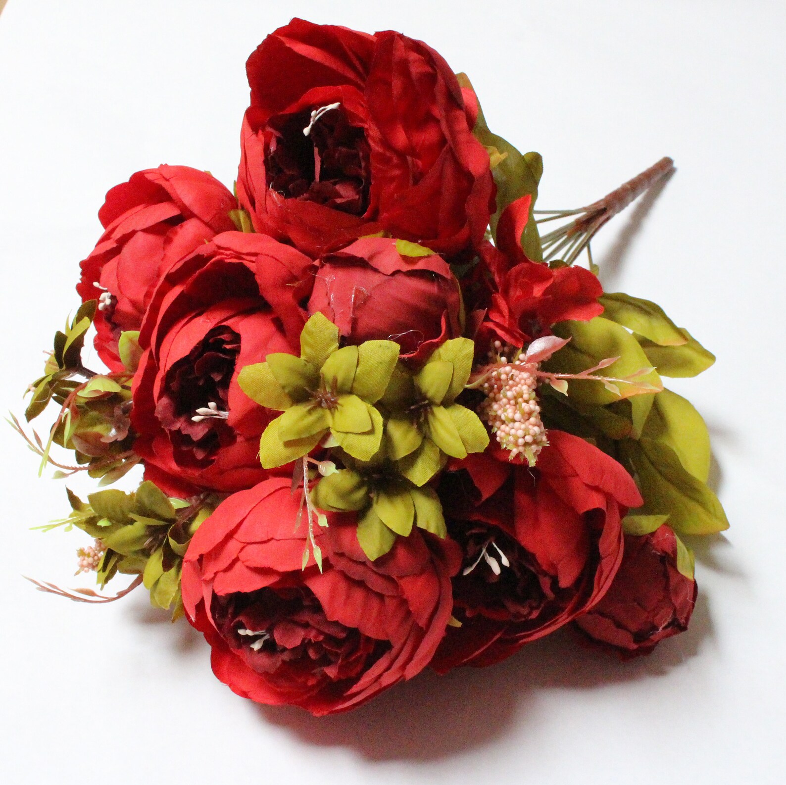 European Rose Ruby Red Color 8 Head Silk Rose Peony Open - Etsy