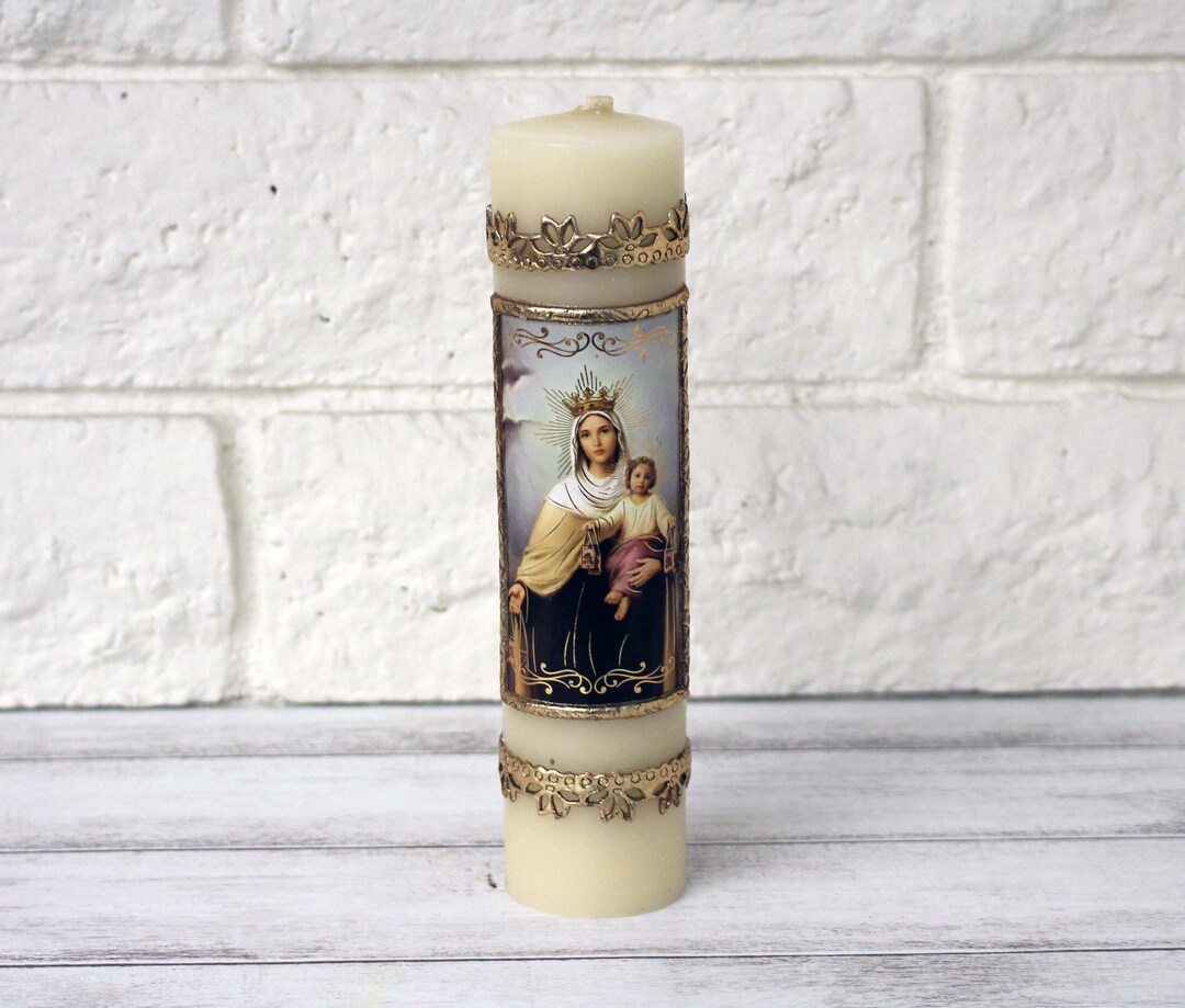 Virgen Del Carmen Cirio Paschal Candle Prayer Our Lady of Mount Carmel Vela 8" - Etsy
