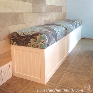 Built-in Storage Bench Woodworking Plans - Upholstered Bench PDF Plans ...