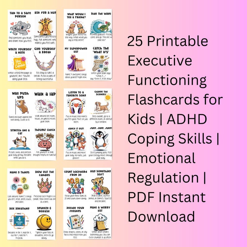 25 Printable Executive Functioning Flashcards for Kids | ADHD Coping ...