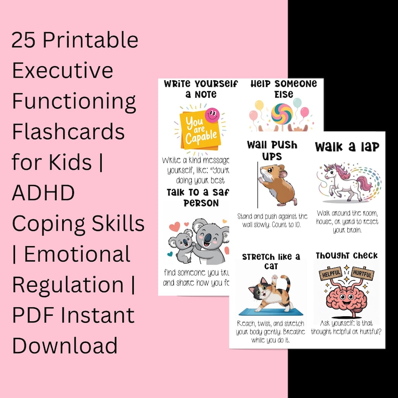 25 Printable Executive Functioning Flashcards for Kids | ADHD Coping ...