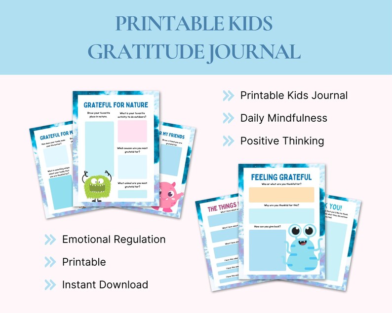 Printable Kids Gratitude Journal | Daily Mindfulness Prompts | Positive ...