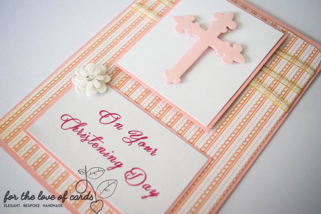 Pink Christening Congratulations Card - Baby Girl and Cross Religious ...