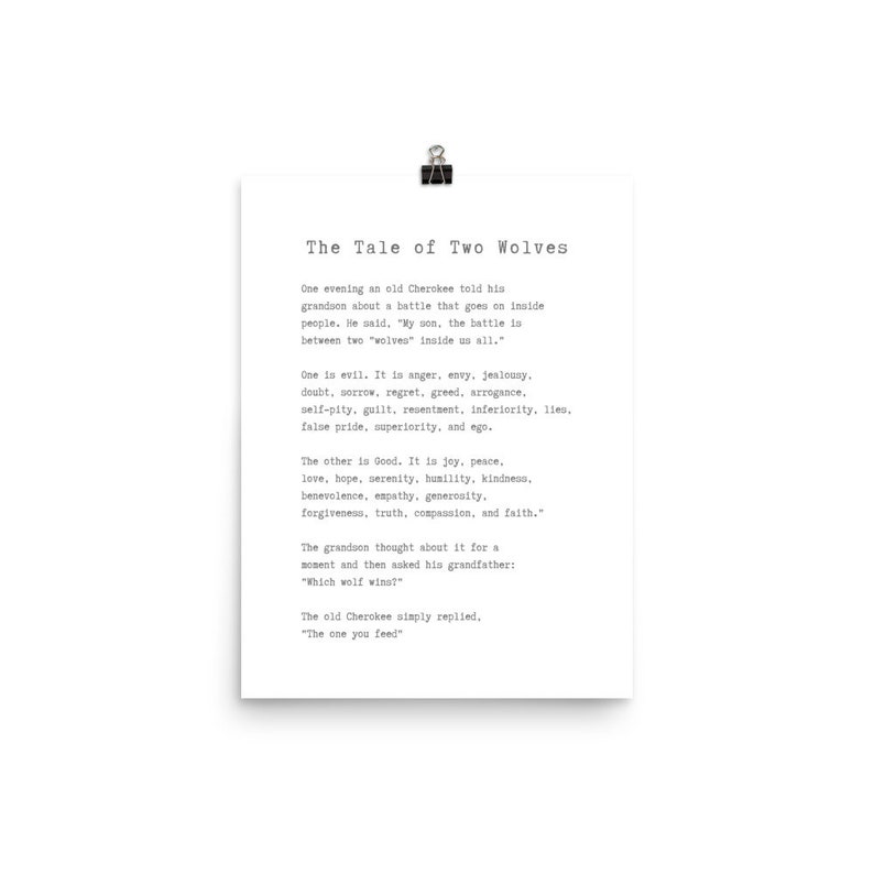 The Tale of Two Wolves Poster Inspirational Wall Decor | Etsy