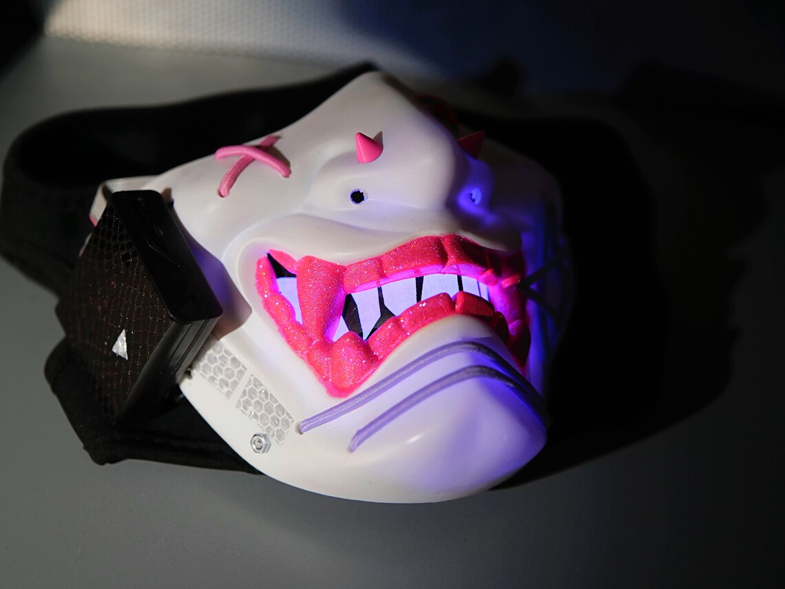 UV Mask With Sound Reactive Light up Mouth Half Face Party Cyberpunk ...