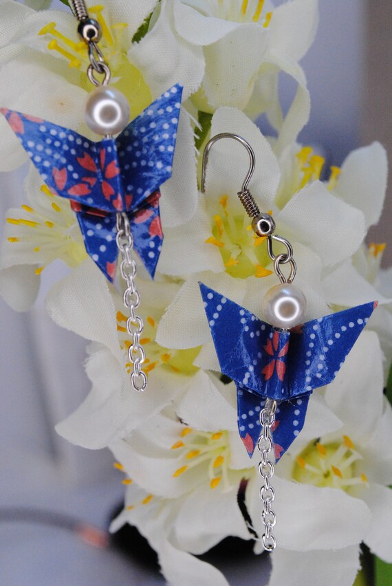 Elegant Origami Blue jay Butterfly Dangling Earrings Genuine | Etsy