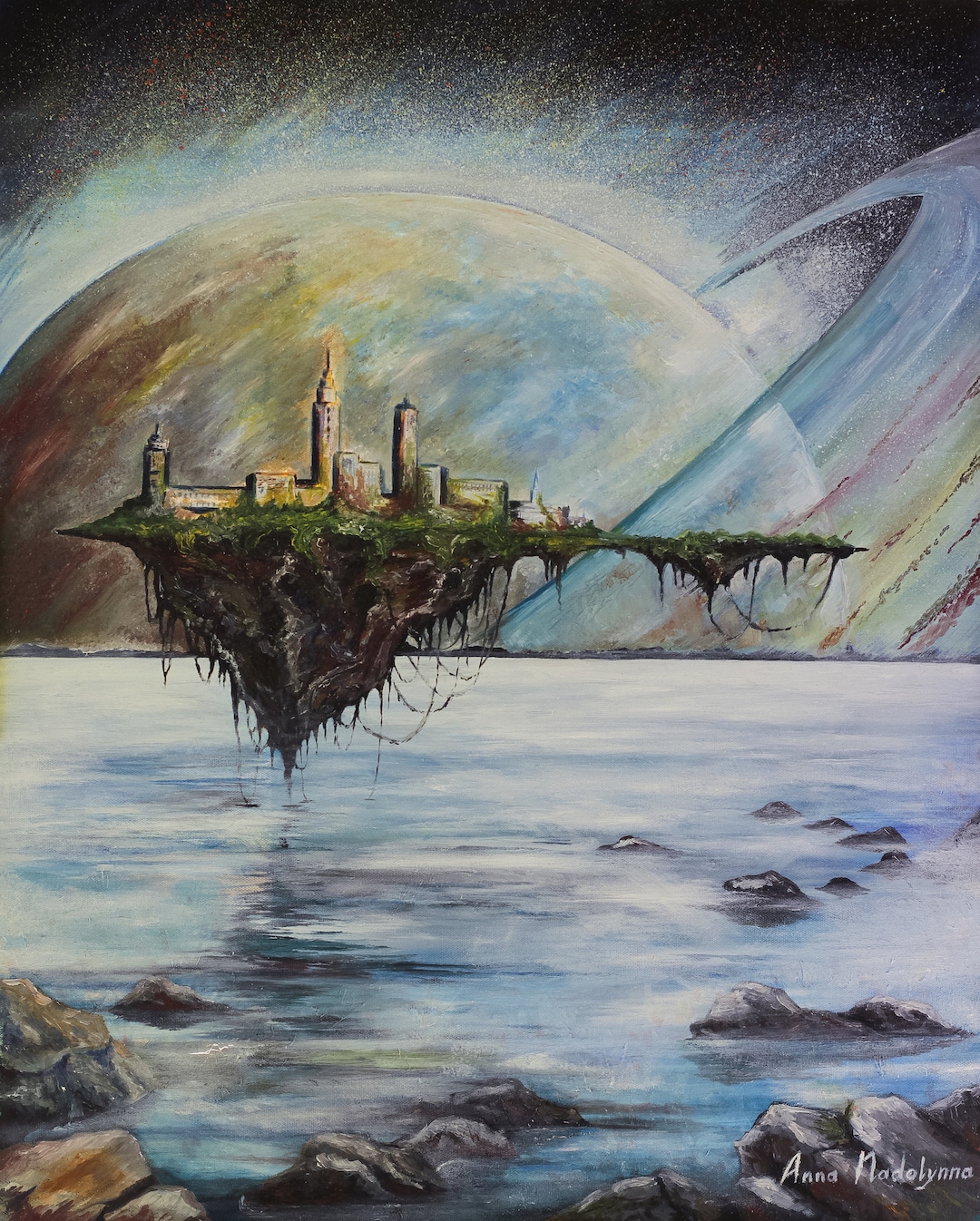 Floating Island, Painted With Oil on Canvas, Floating Manhattan, Space ...