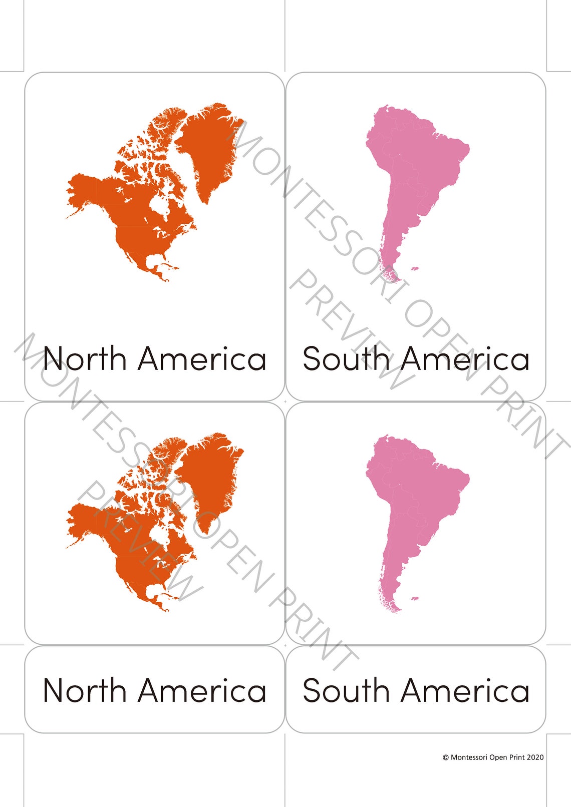 Montessori 3 Part Cards- Continents of the World - Etsy