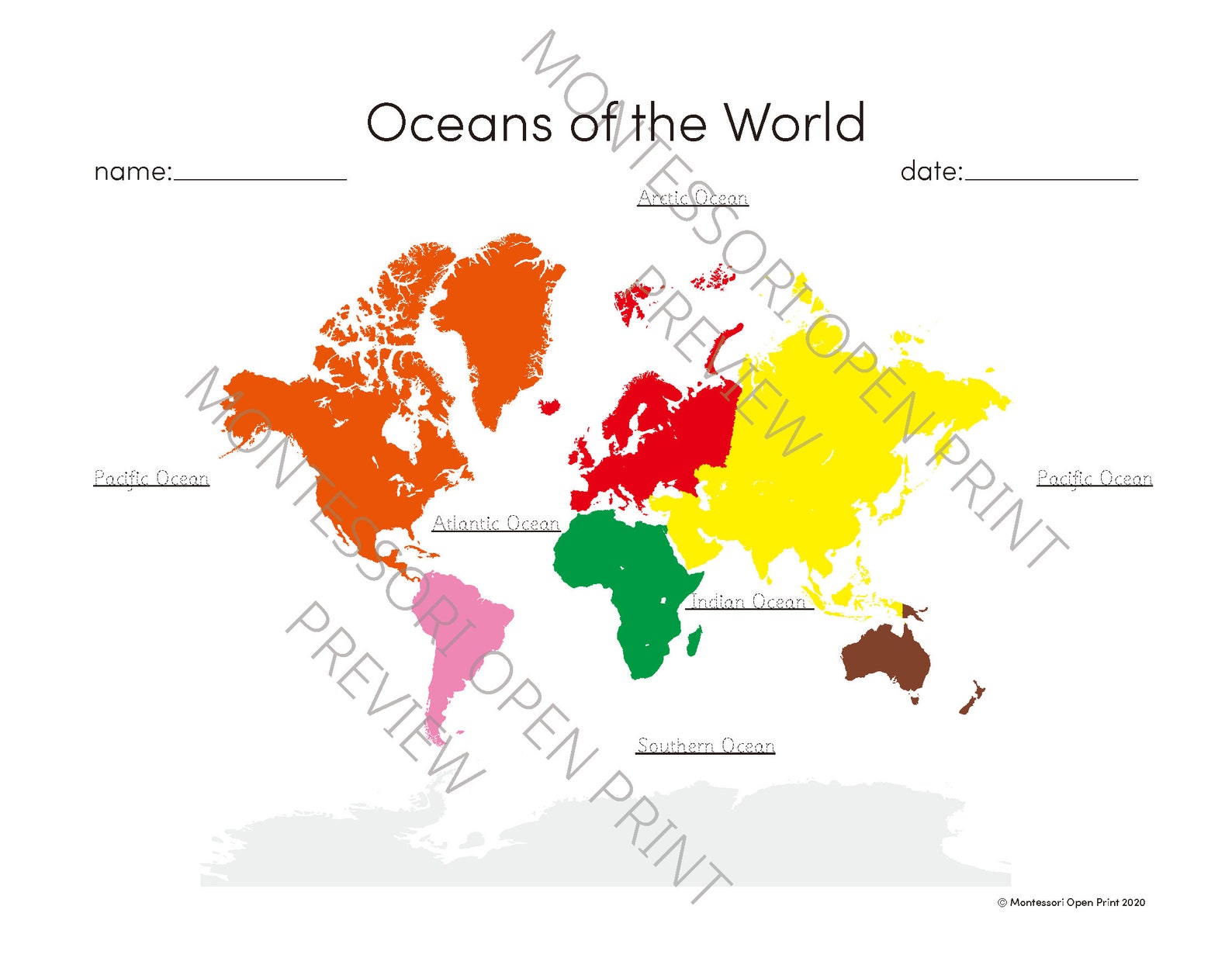 Montessori 3 Part Cards- Continents of the World - Etsy