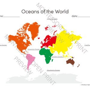 Montessori 3 Part Cards- Continents of the World - Etsy