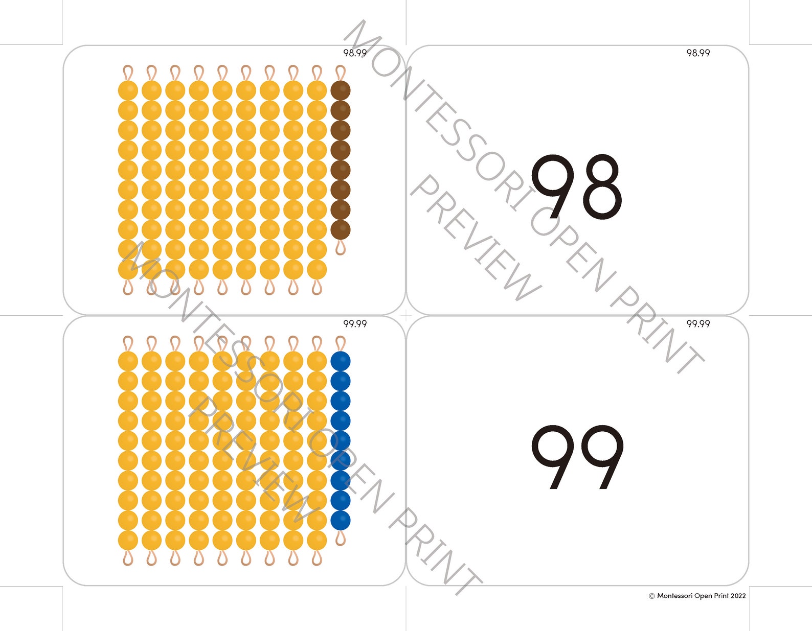 Montessori Math Montessori Bead Cards From 1 to 99 - Etsy