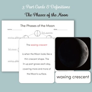 Montessori 3 Part Cards and Definitions the Phases of the Moon - Etsy