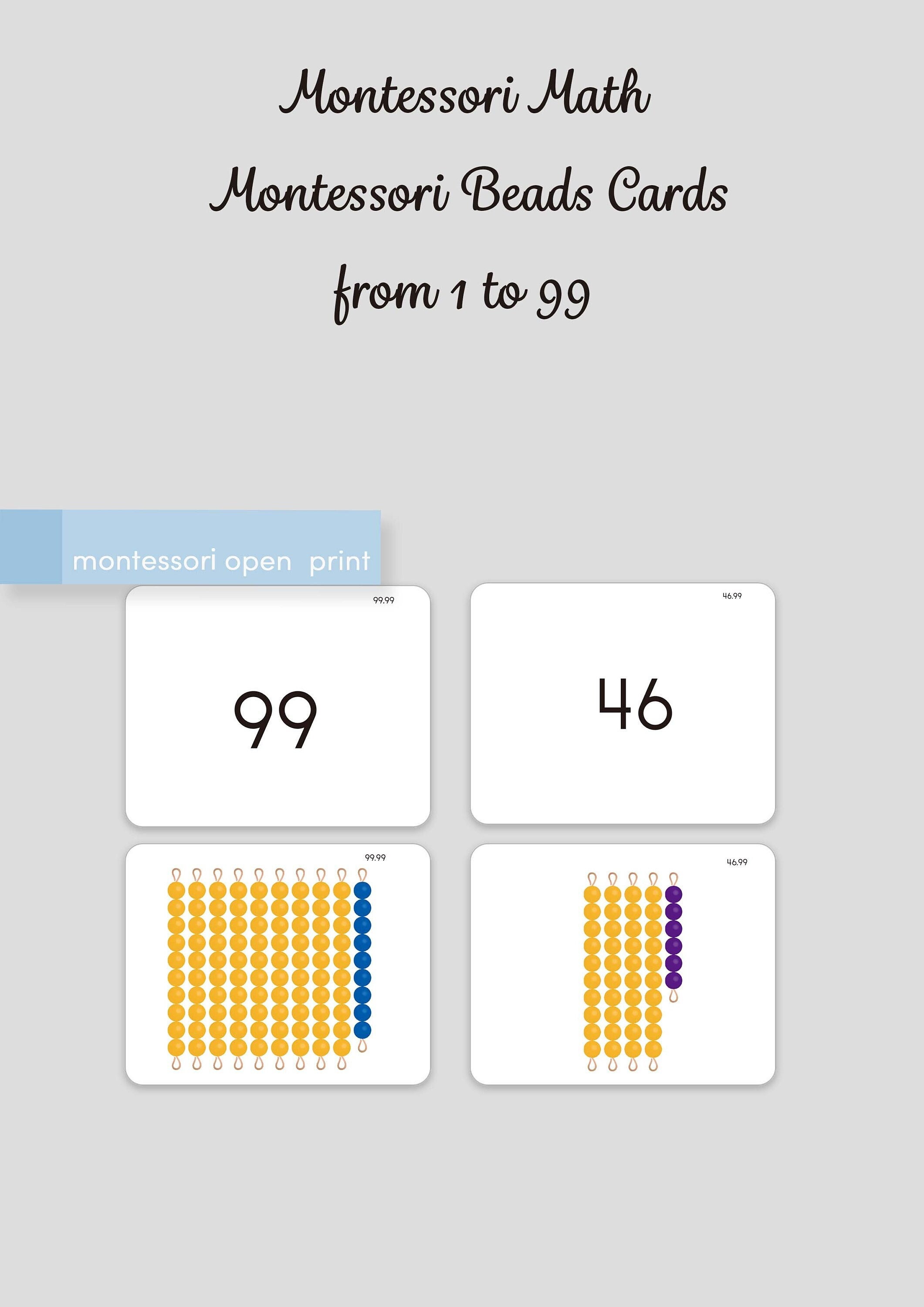 Montessori Math Montessori Bead Cards From 1 to 99 - Etsy