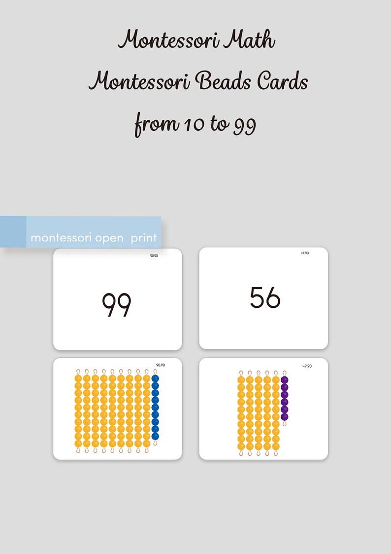 Montessori Math Montessori Bead Cards From 10 to 99 | Etsy