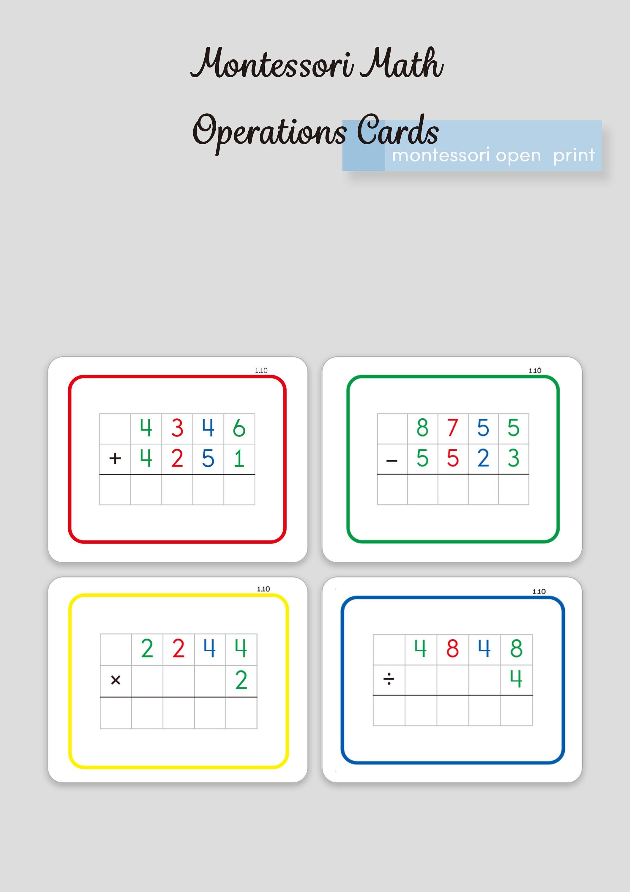 Montessori Math Operations Cards - Etsy