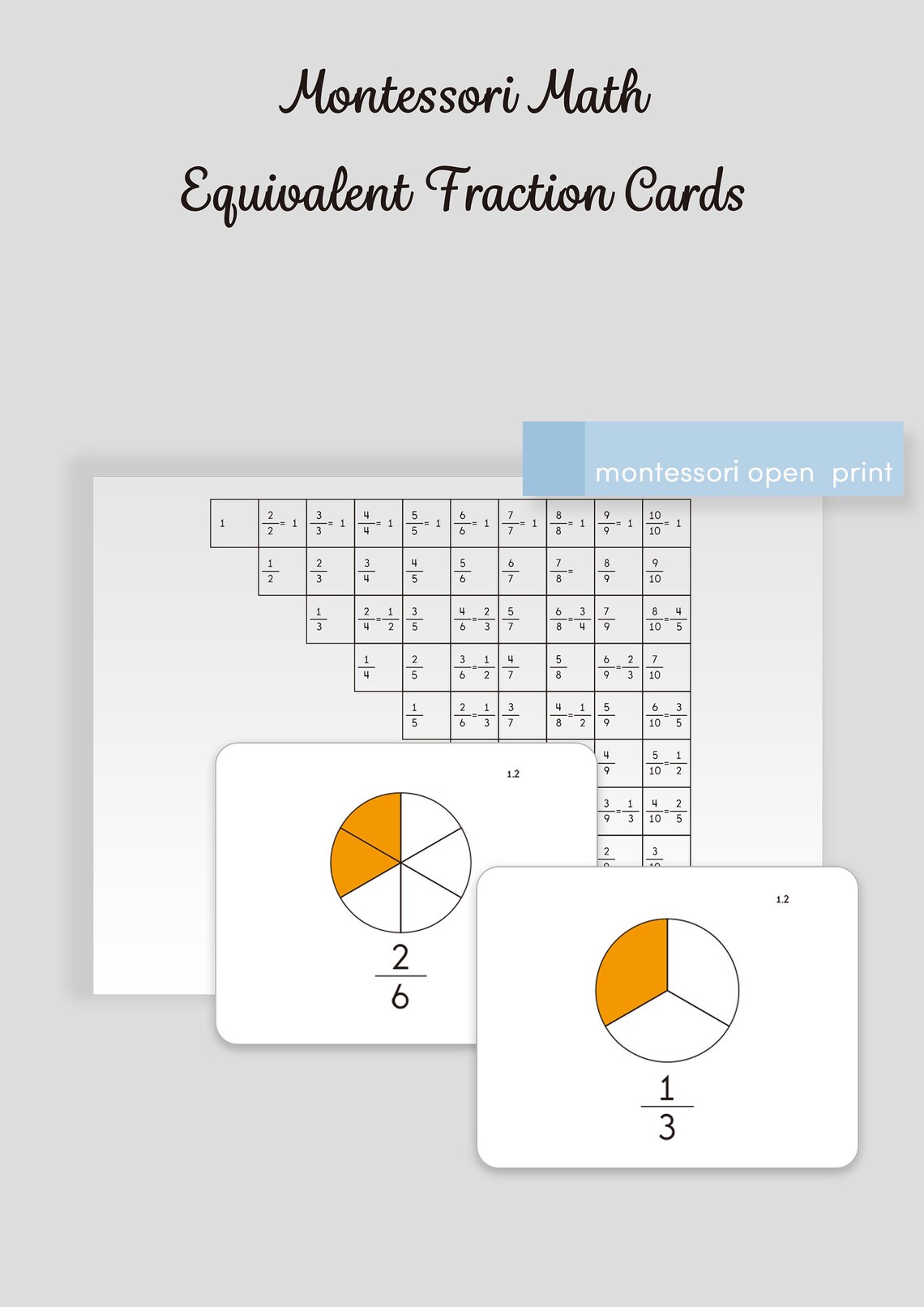 Montessori Math - Equivalent Fraction Cards - Etsy