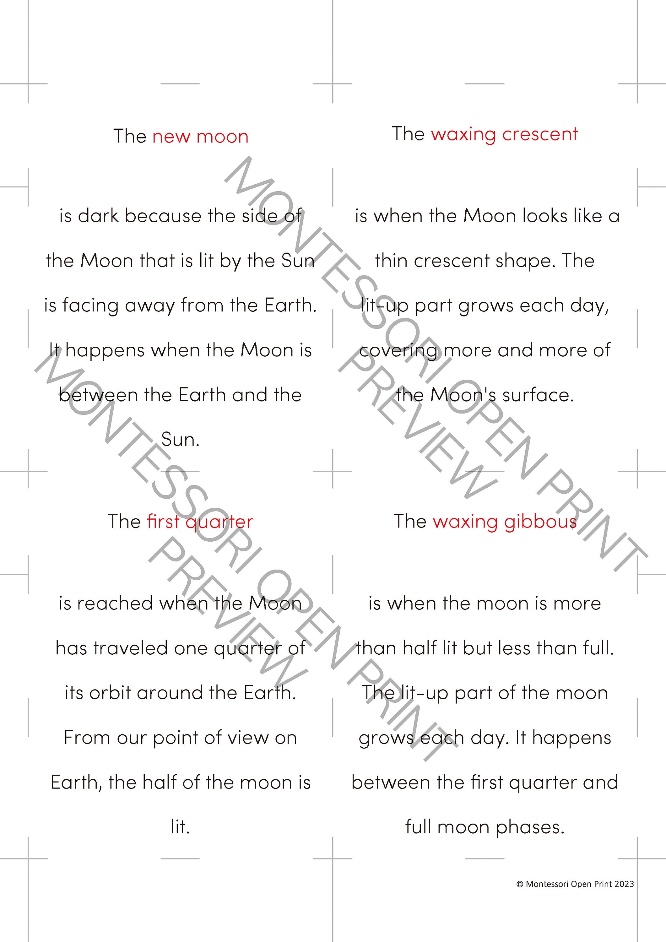 Montessori 3 Part Cards and Definitions the Phases of the Moon - Etsy