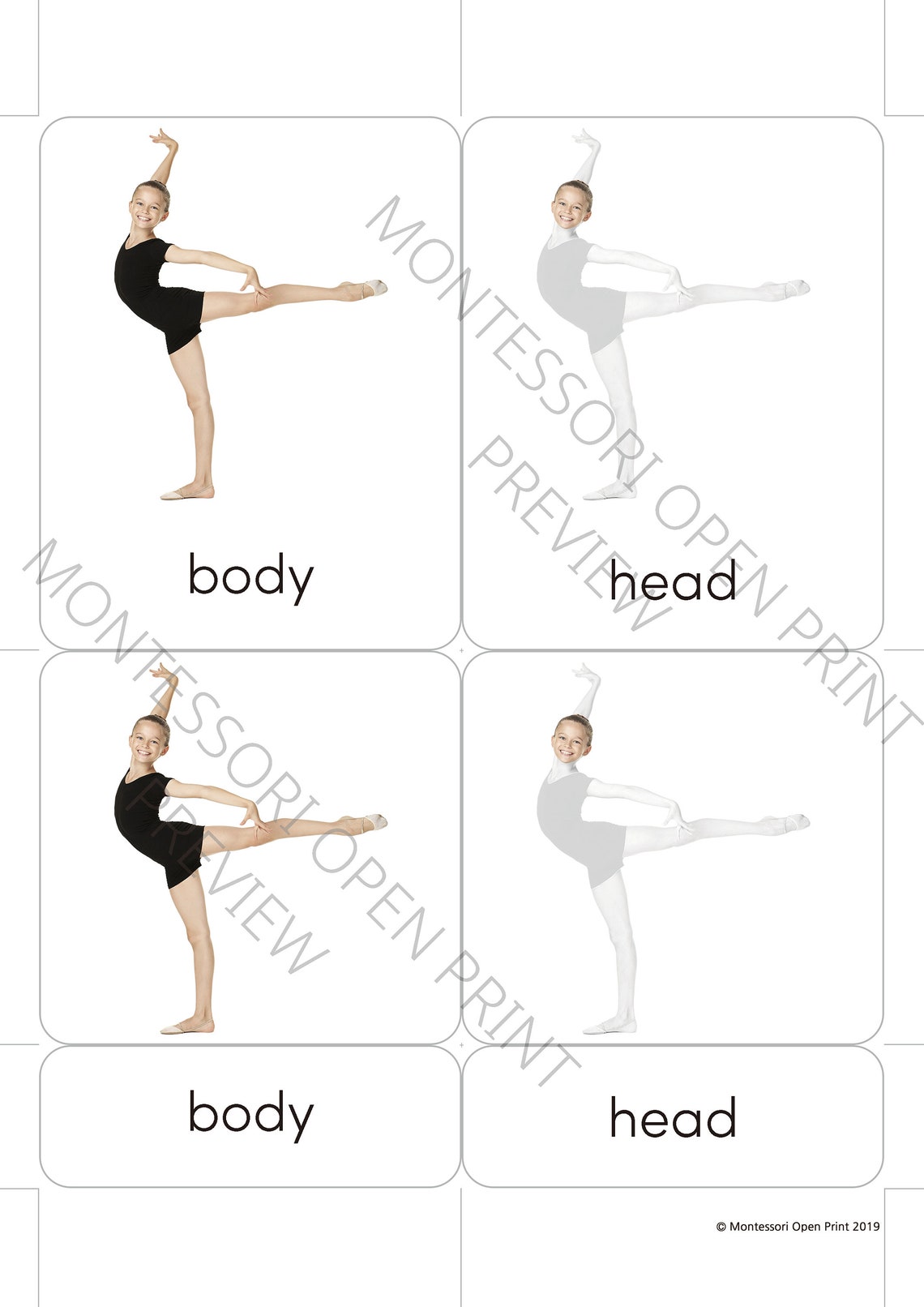 Montessori 3 Part Cards Parts of a Body - Etsy