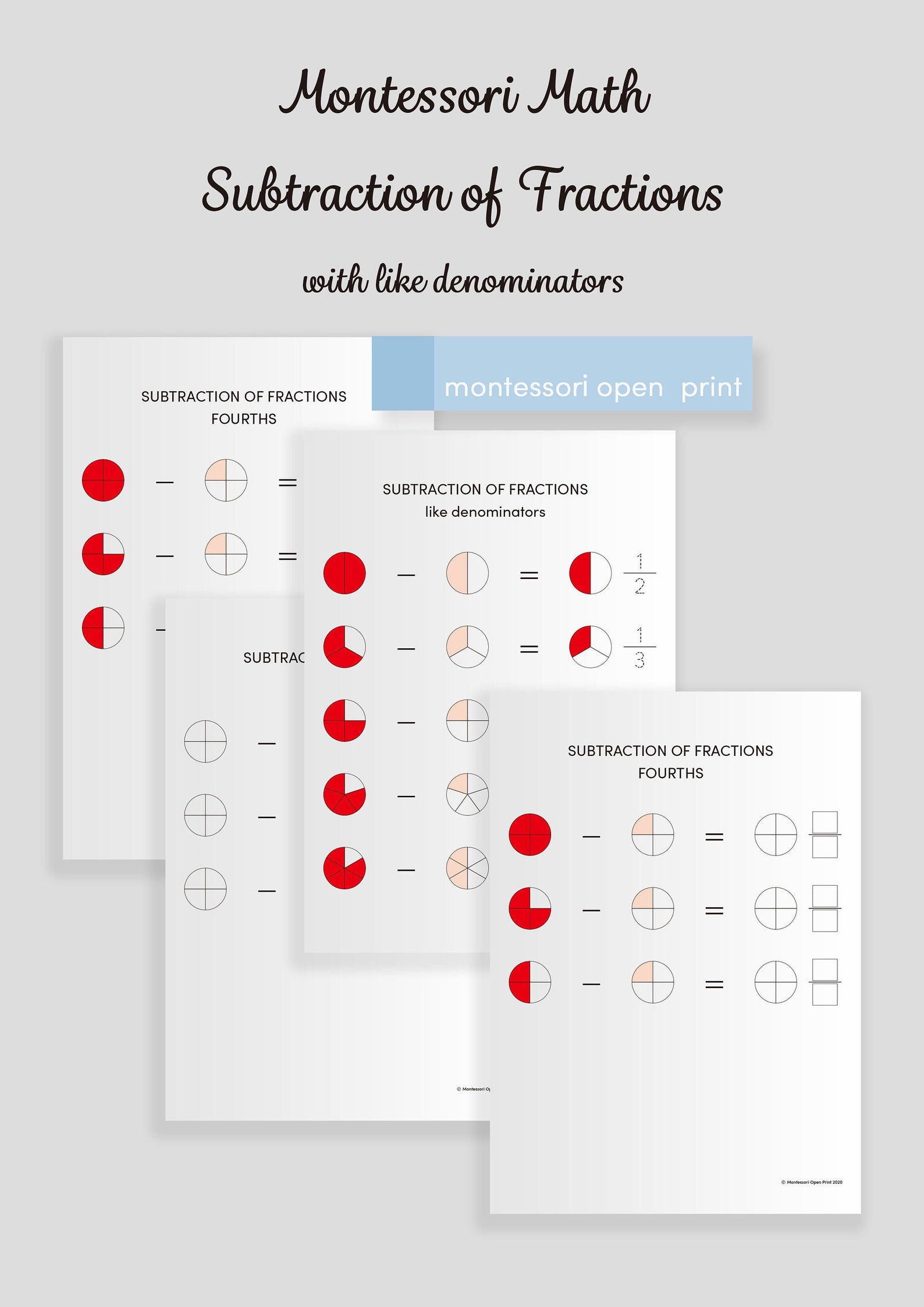 Montessori Math Subtraction of Fractions With Like Denominators - Etsy