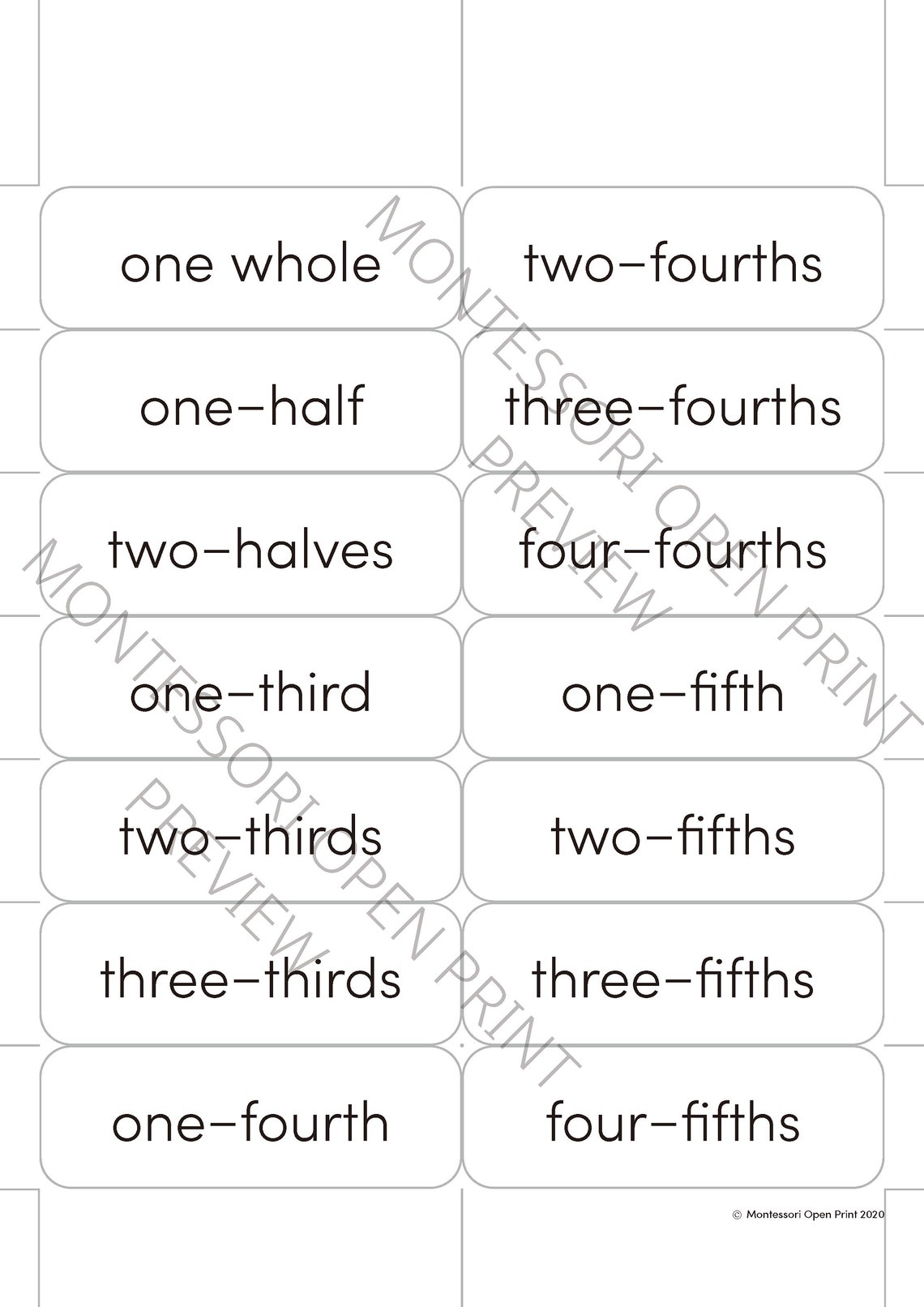 Montessori Math Names of Fractions Cards - Etsy