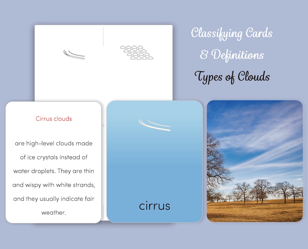 Montessori Classifying Cards and Definitions-types of Clouds - Etsy