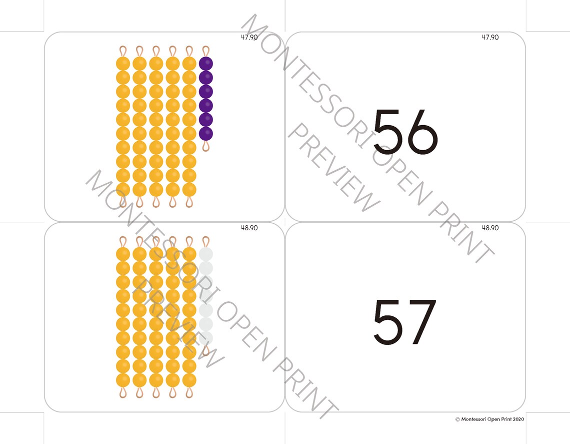 Montessori Math Montessori Bead Cards from 10 to 99 | Etsy
