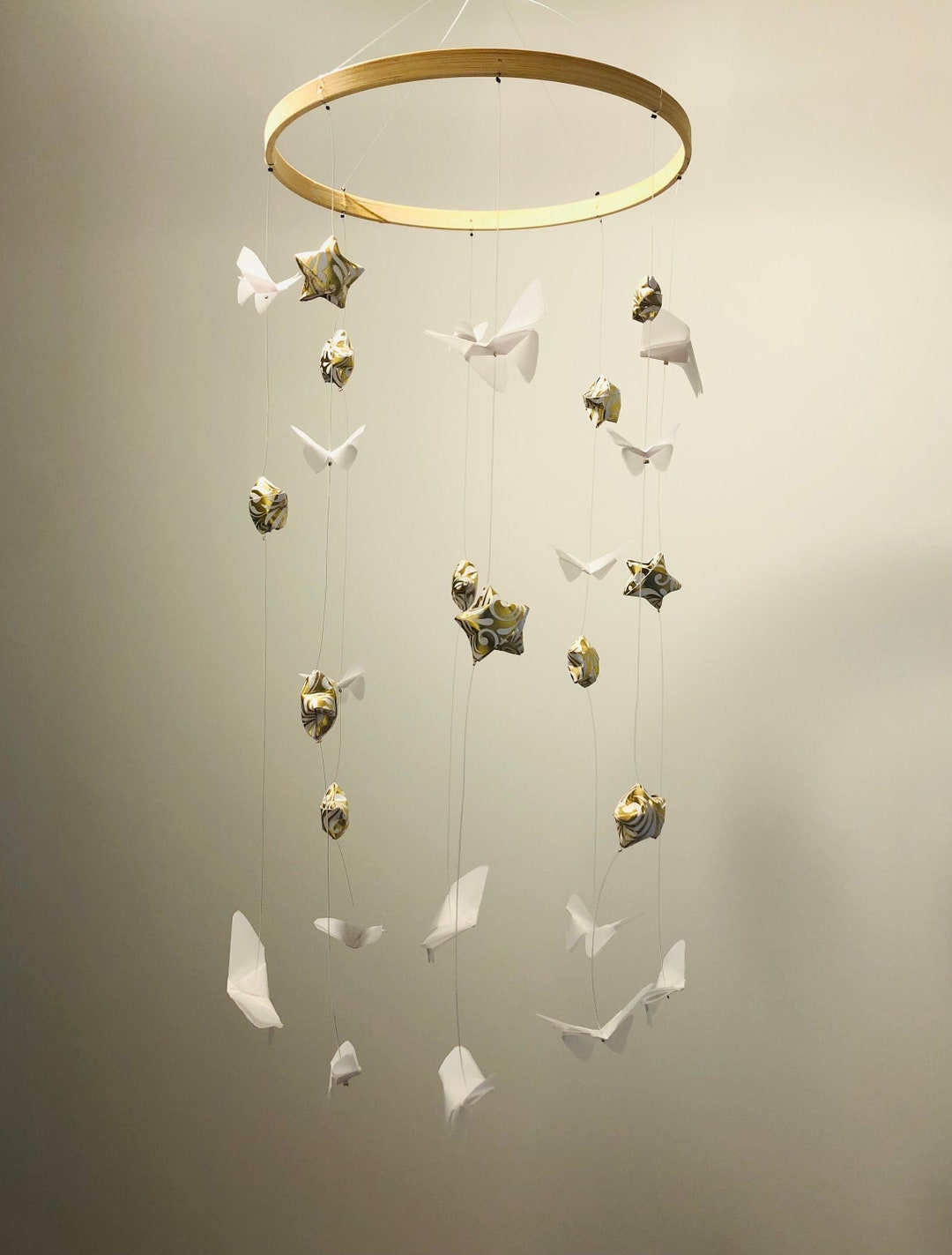 002-origami Baby Mobile butterflies / Stars White and Gold Version - Etsy