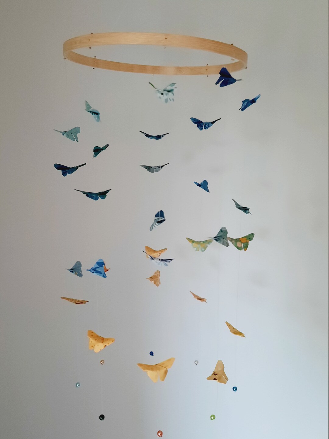025b-origami Baby Mobile mobius of 29 Small Butterflies blue, Green ...