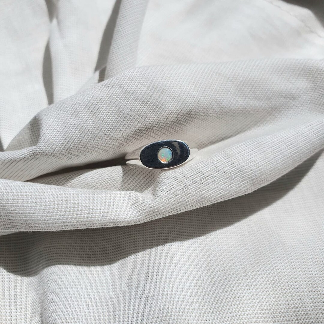 Full Moon Stone Signet Ring Sterling Silver Opal Natural Fire Opal ...