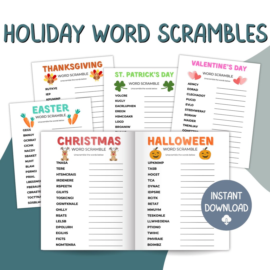 Printable Holiday Word Scrambles (6 Holidays) - Etsy