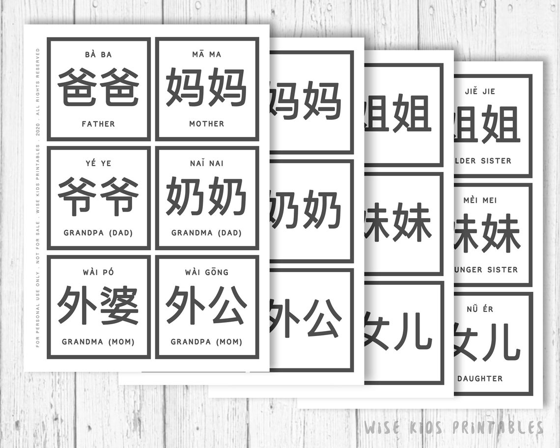 Family Members in Chinese Mandarin: Printable Flash Cards - Etsy