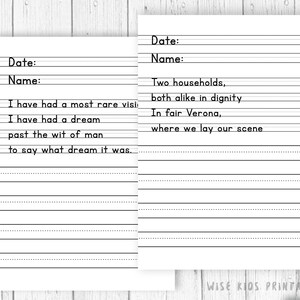 Shakespeare Copywork: Printable Quotes From Shakespeare's Plays ...