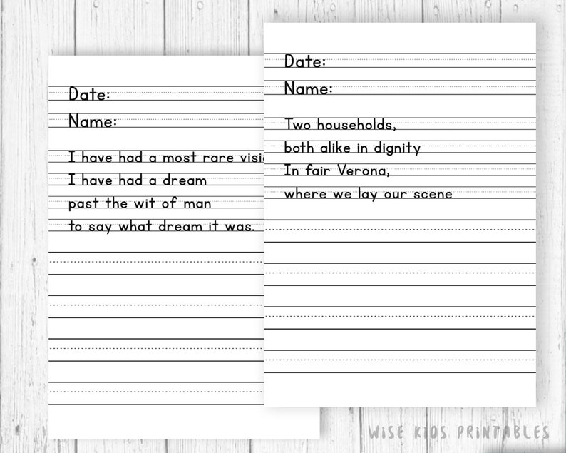 Shakespeare Copywork: Printable Quotes From Shakespeare's Plays ...