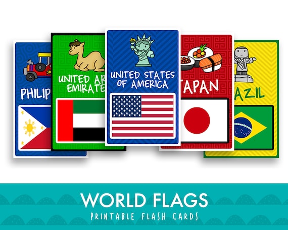 World Flags: Printable Flash Cards for Kids room Decor - Etsy