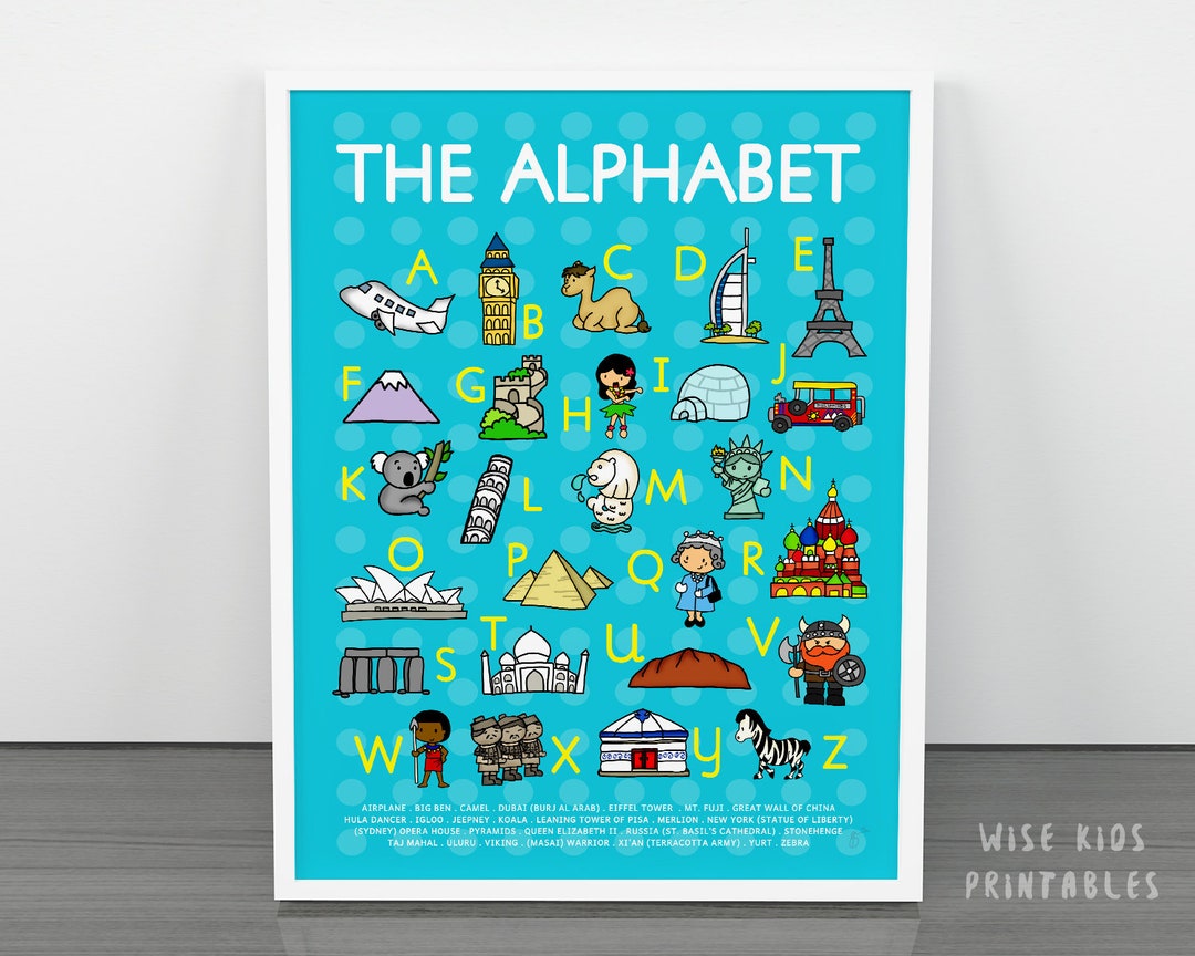 World Travel Alphabet: Printable Poster for Kids (wall Art, Nursery ...