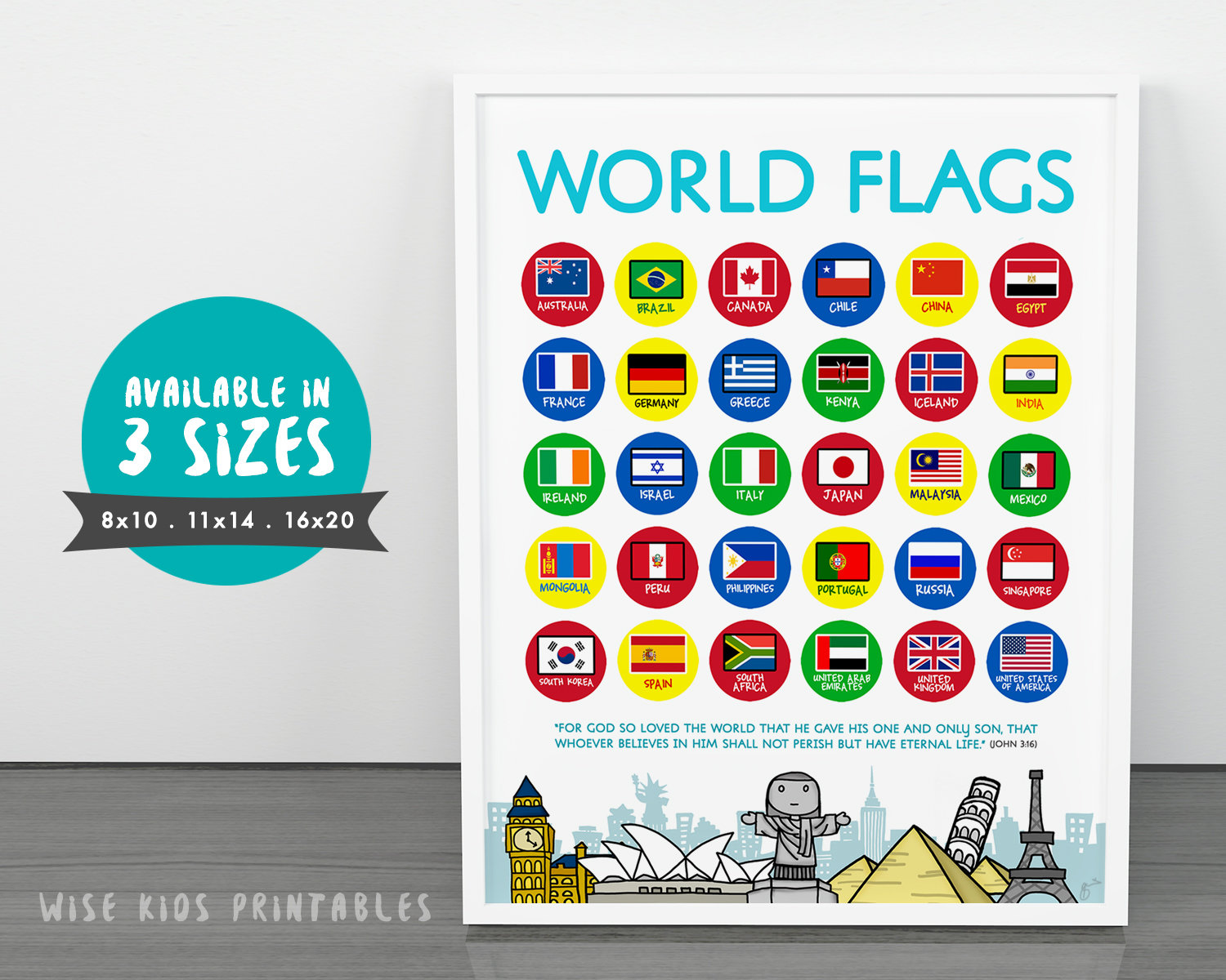 World Flags: Printable Poster for Kids (wall Art, Nursery Room Decor ...