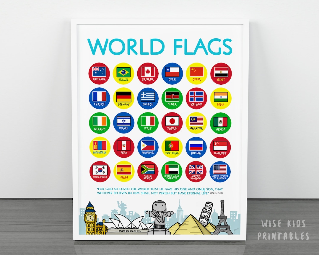 World Flags: Printable Poster for Kids (wall Art, Nursery Room Decor ...