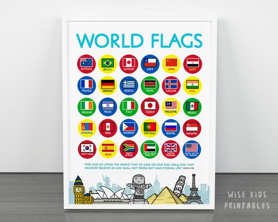 World Flags: Printable Poster for Kids wall Art Nursery Room | Etsy