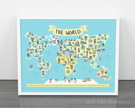 World Map: Printable Poster for Kids wall Art Nursery Room | Etsy