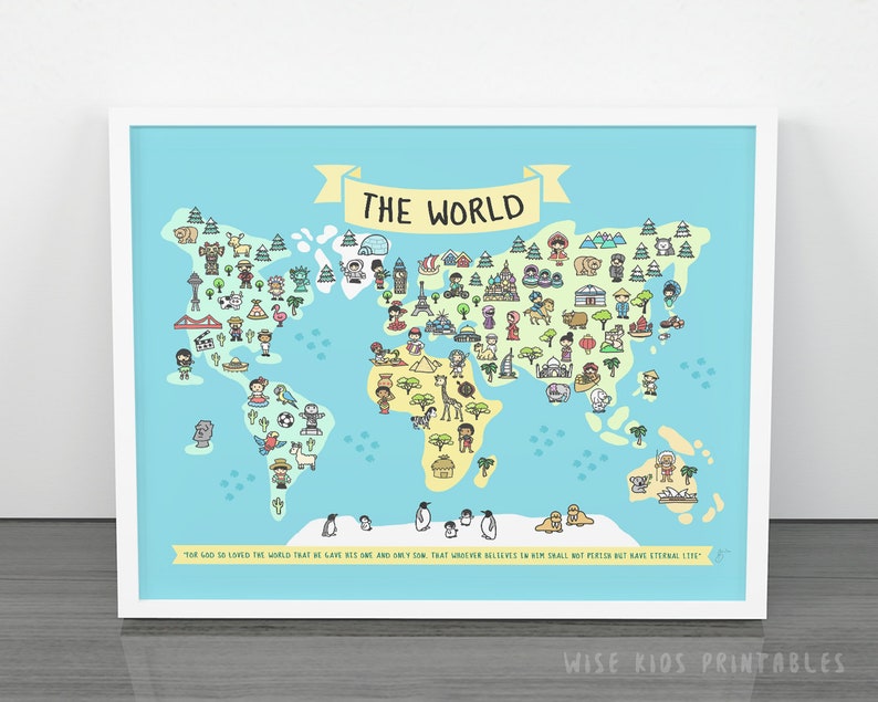 World Map: Printable Poster for Kids (wall Art, Nursery Room Decor ...