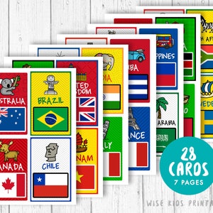 World Flags: Printable Flash Cards for Kids (room Decor, Educational ...