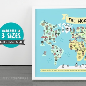 World Map: Printable Poster for Kids (wall Art, Nursery Room Decor ...
