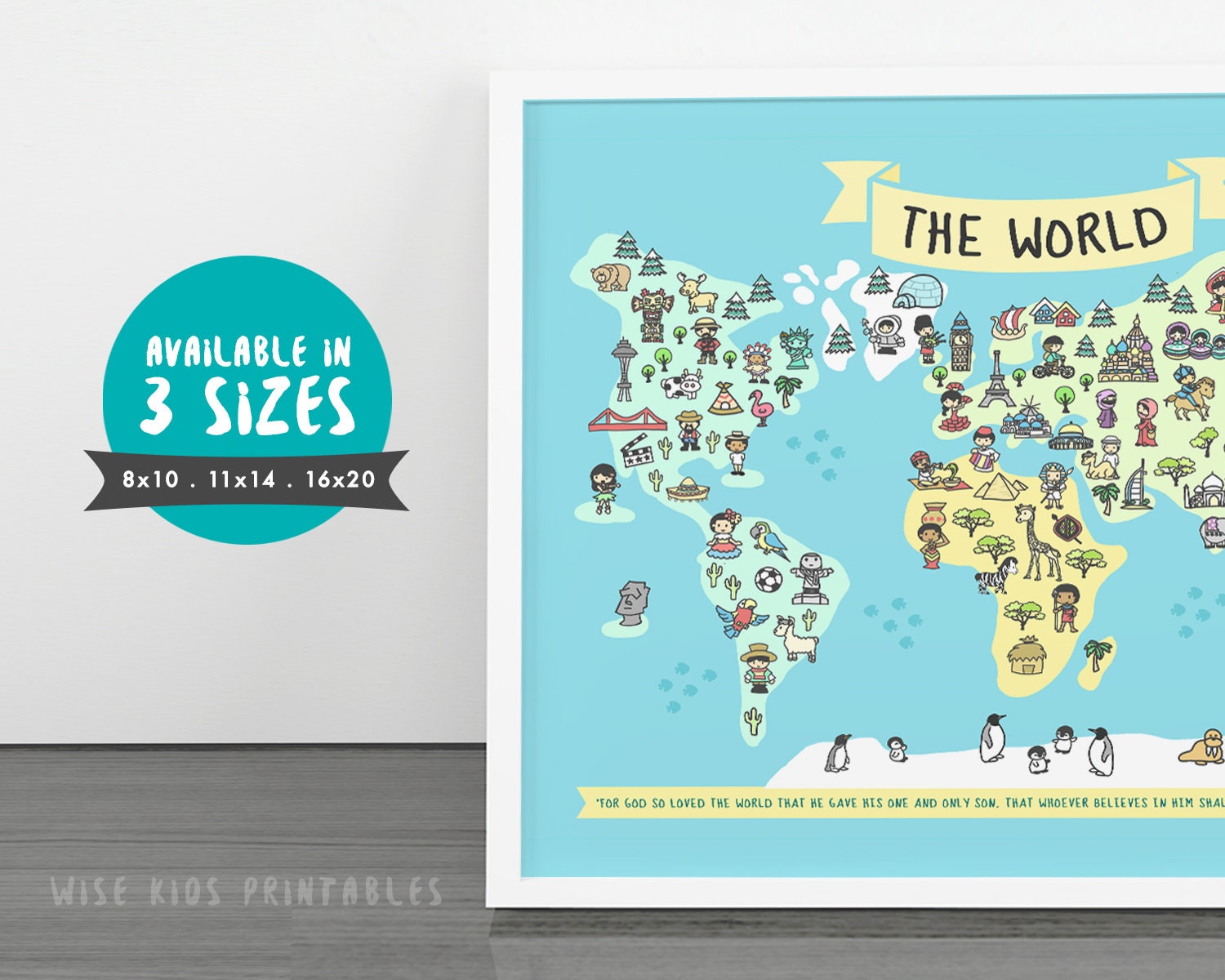 World Map: Printable Poster for Kids (wall Art, Nursery Room Decor ...